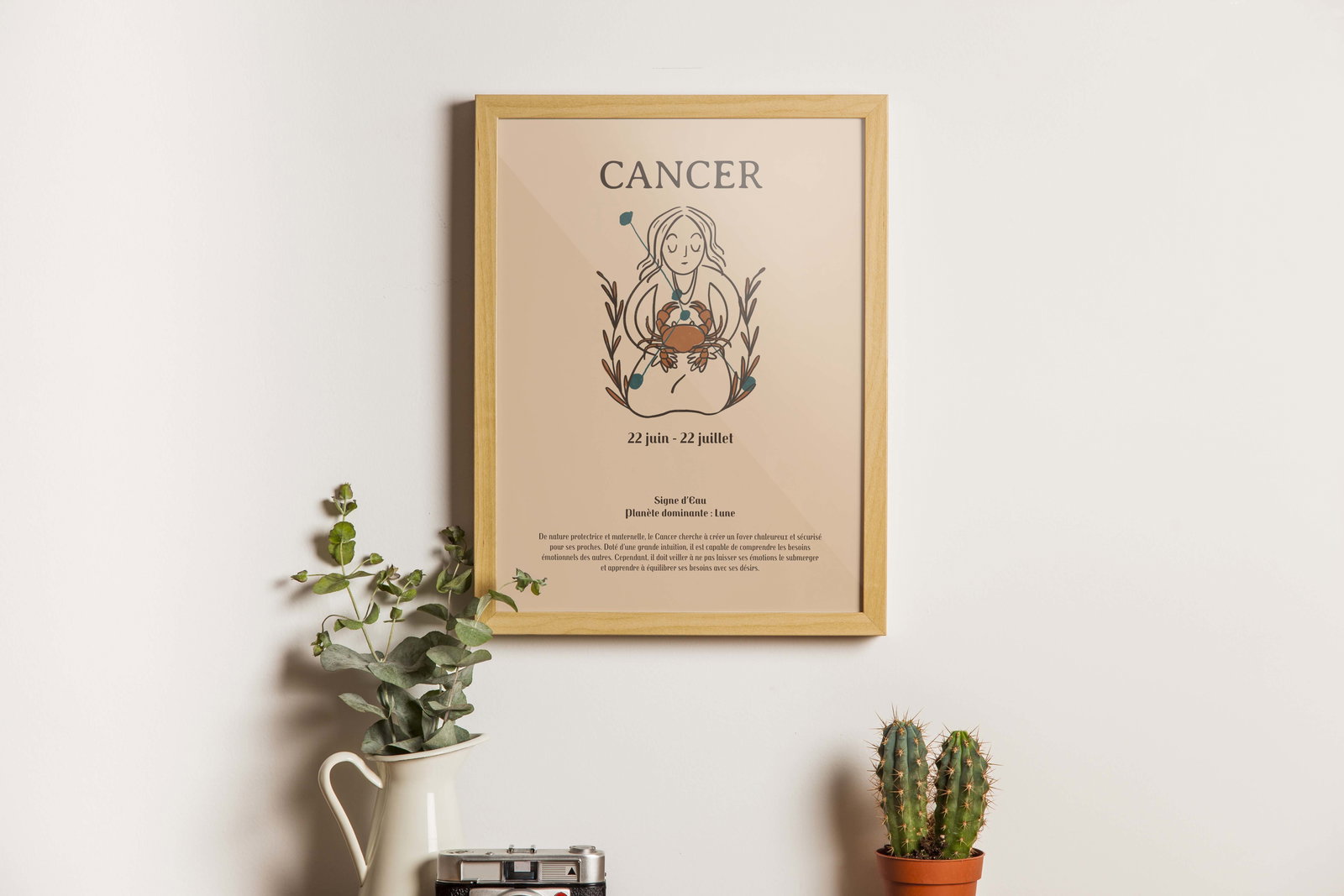 Poster impression signe astrologique Cancer - Illustration femme ...